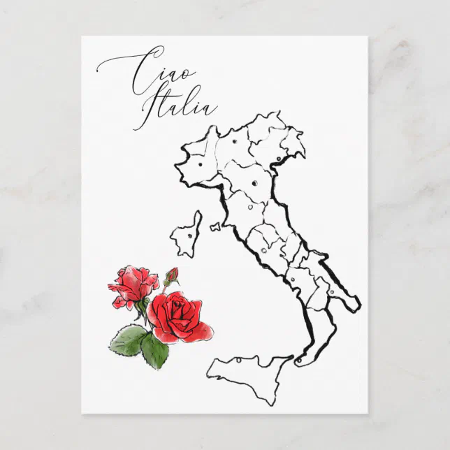 Map of Italy Ciao Italia Italian Language Postcard | Zazzle