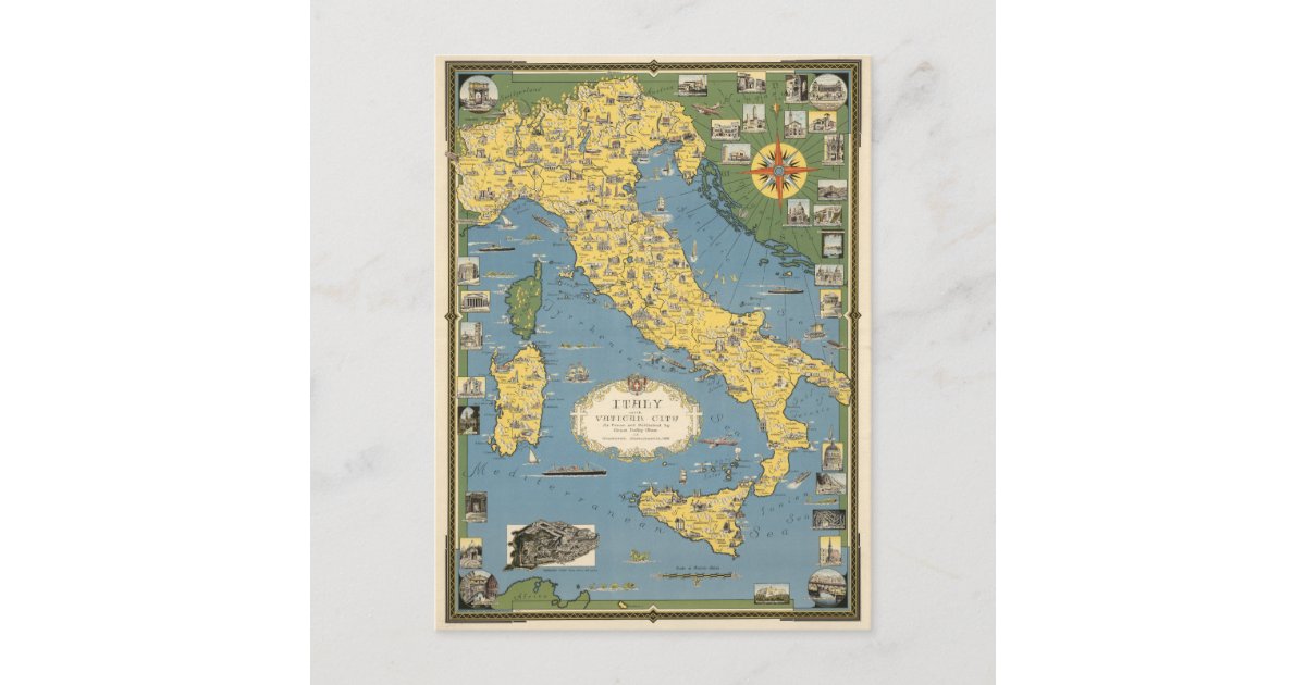 Map of Italy with Vatican City Postcard | Zazzle