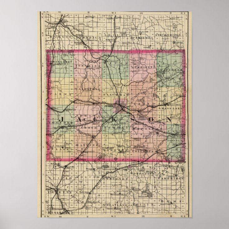 Map of Jackson County, Michigan Poster | Zazzle