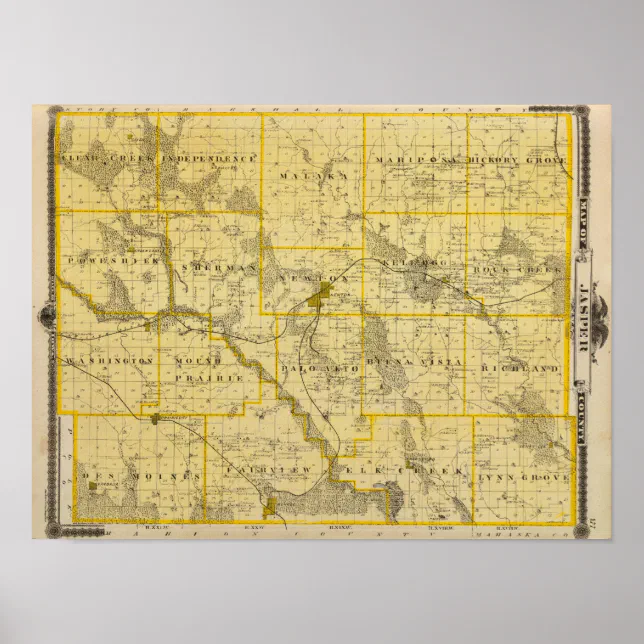 Map of Jasper County, State of Iowa Poster | Zazzle