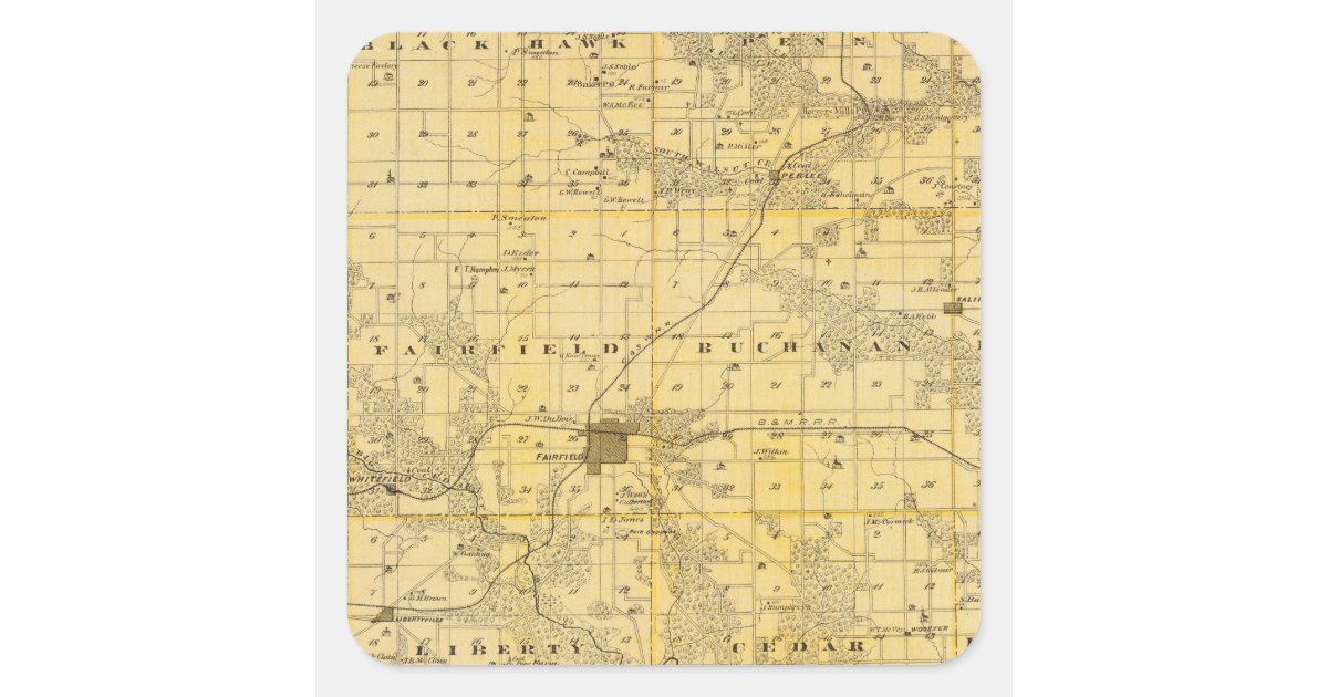 Map of Jefferson County, State of Iowa Square Sticker | Zazzle