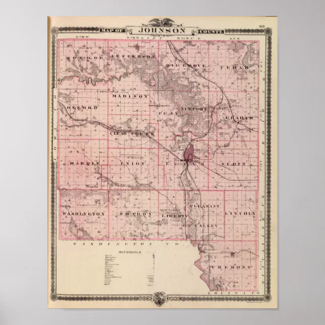 Map of Johnson County, State of Iowa Poster | Zazzle