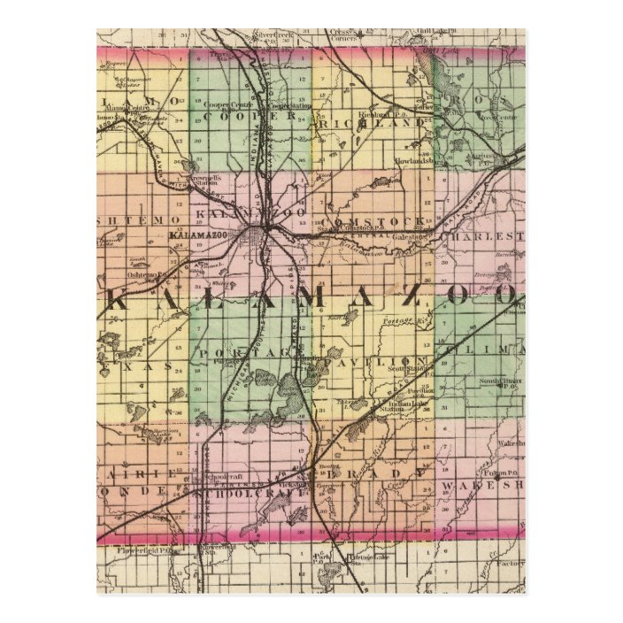 Map of Kalamazoo County, Michigan Postcard | Zazzle.com