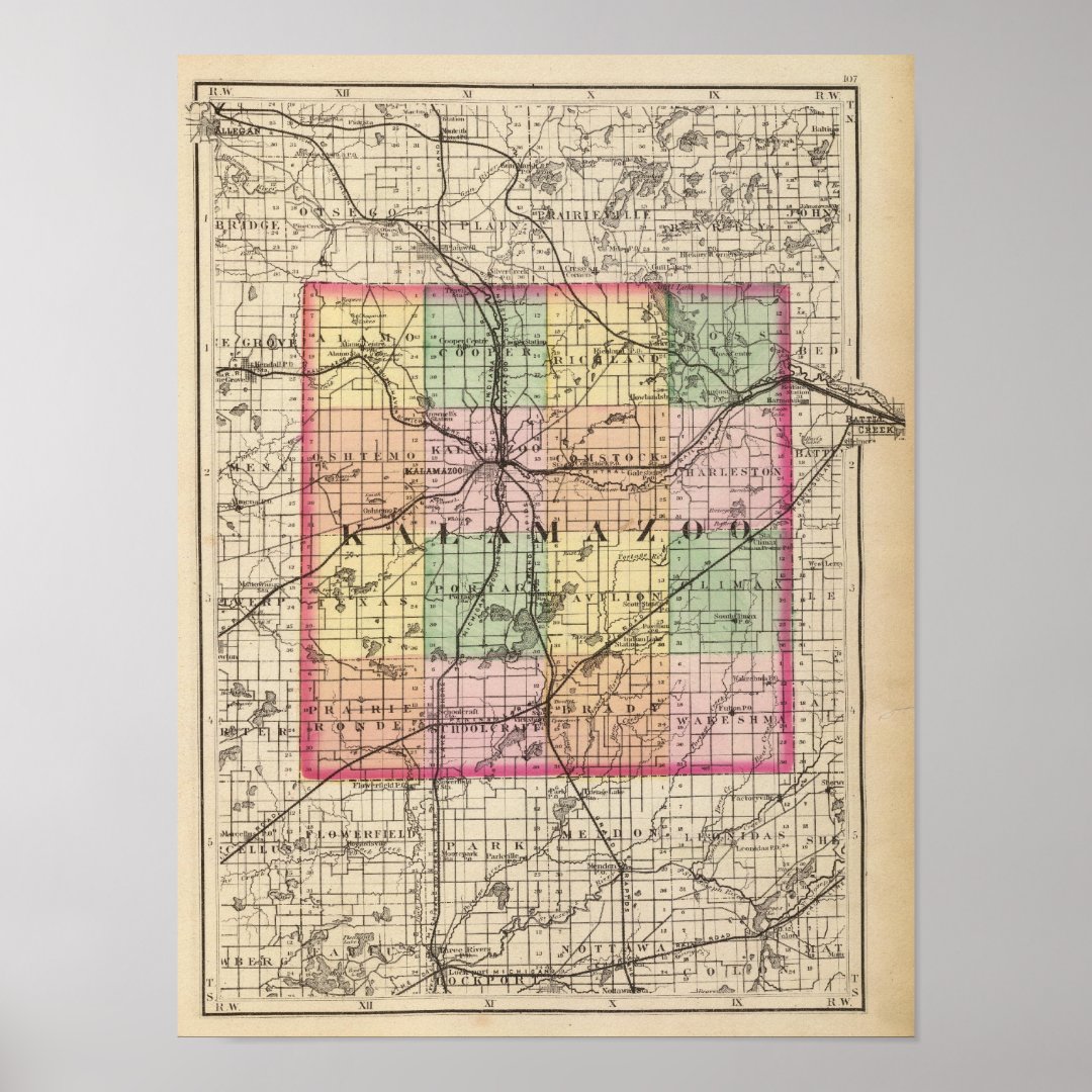 Map of Kalamazoo County, Michigan Poster | Zazzle