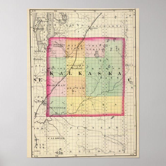 Map of Kalkaska County, Michigan Poster | Zazzle.com