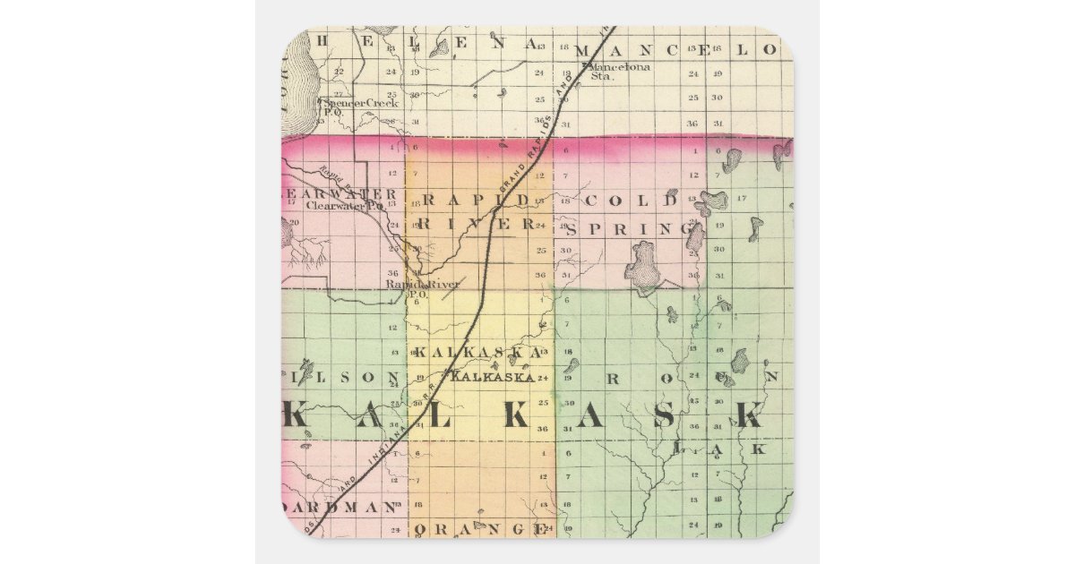 Map of Kalkaska County, Michigan Square Sticker | Zazzle