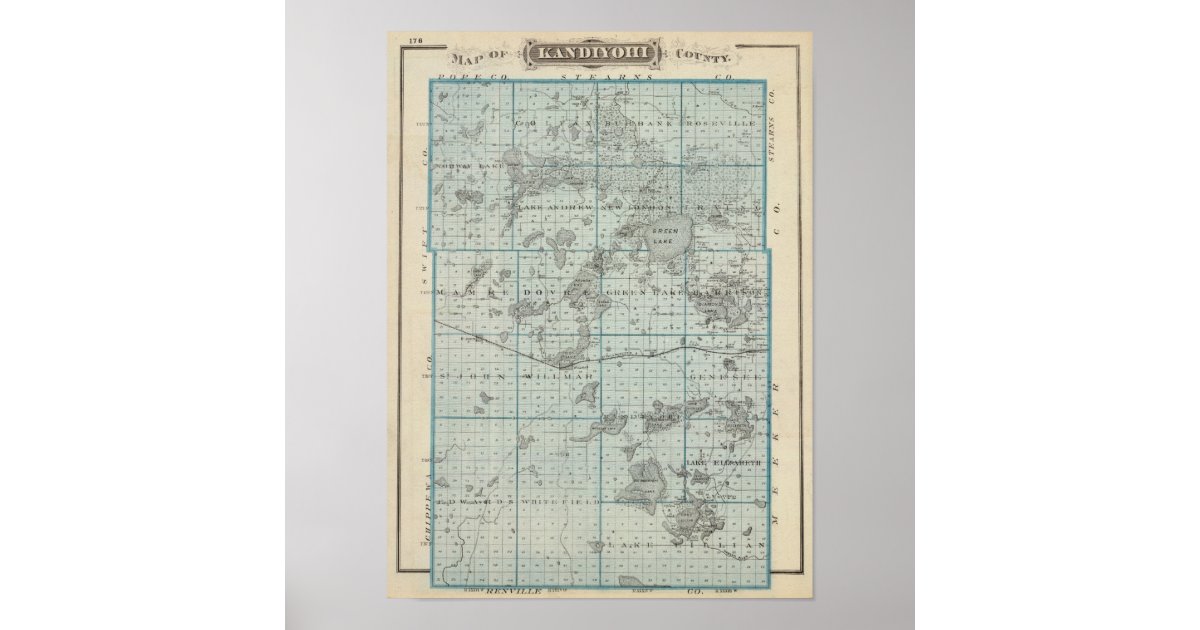 Map of Kandiyohi County, Minnesota Poster | Zazzle