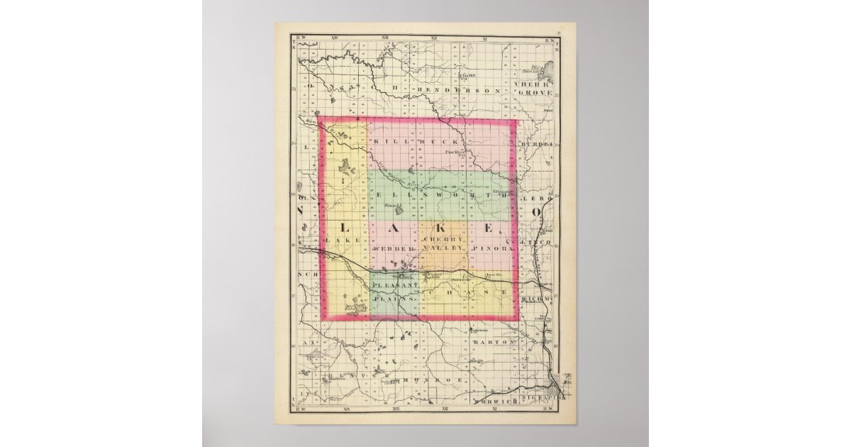 Map of Lake County, Michigan Poster | Zazzle