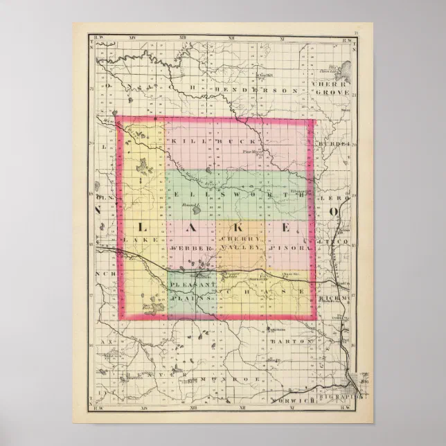 Map of Lake County, Michigan Poster | Zazzle