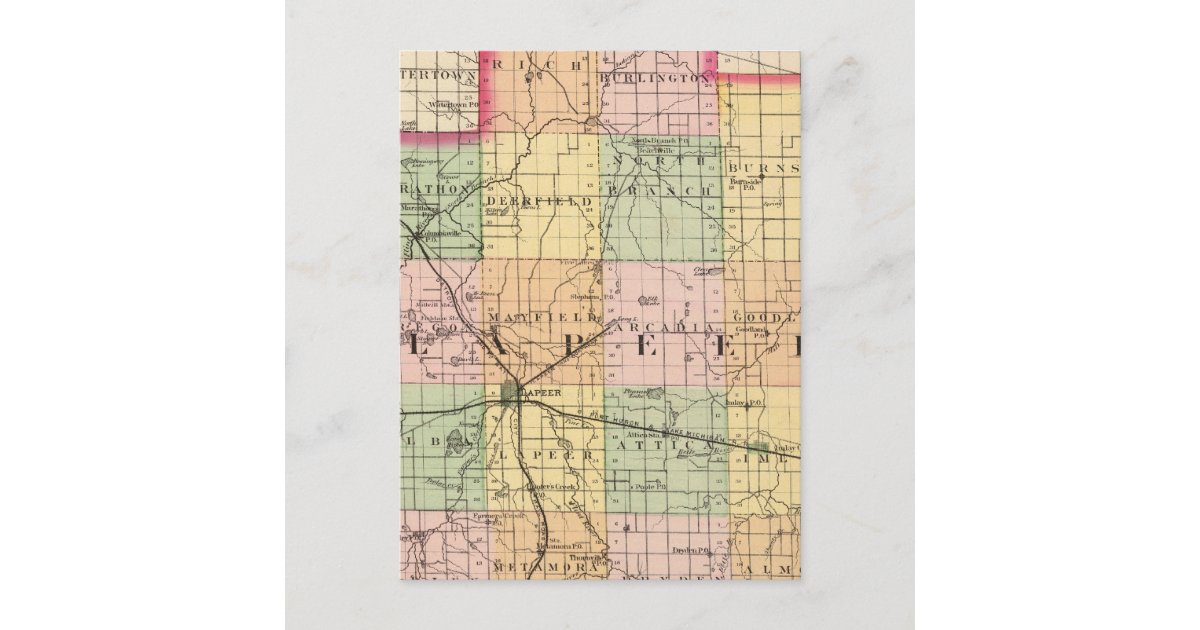 Map of Lapeer County, Michigan Postcard | Zazzle