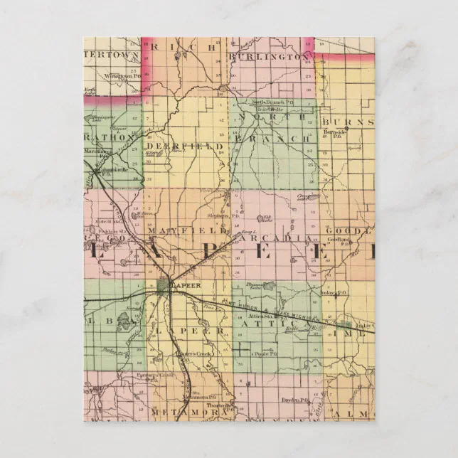 Map of Lapeer County, Michigan Postcard | Zazzle