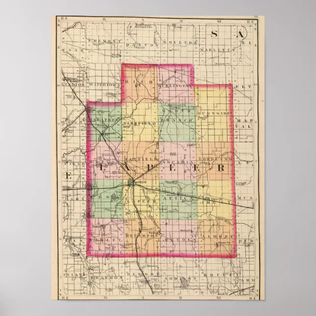 Map of Lapeer County, Michigan Poster | Zazzle