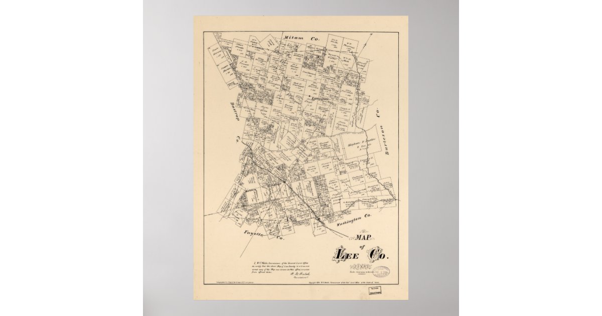 Map of Lee County, Texas (1879) Poster | Zazzle