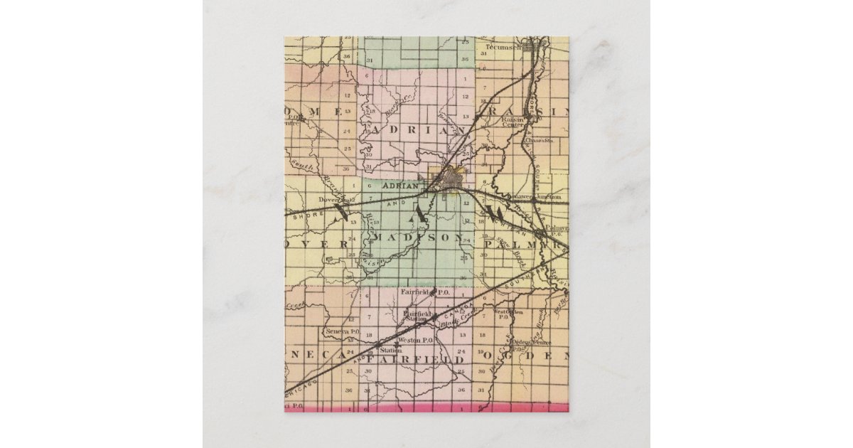 Map of Lenawee County, Michigan Postcard | Zazzle.com