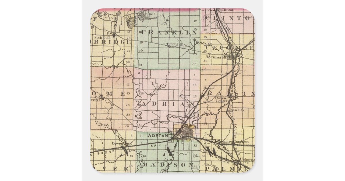 Map of Lenawee County, Michigan Square Sticker | Zazzle