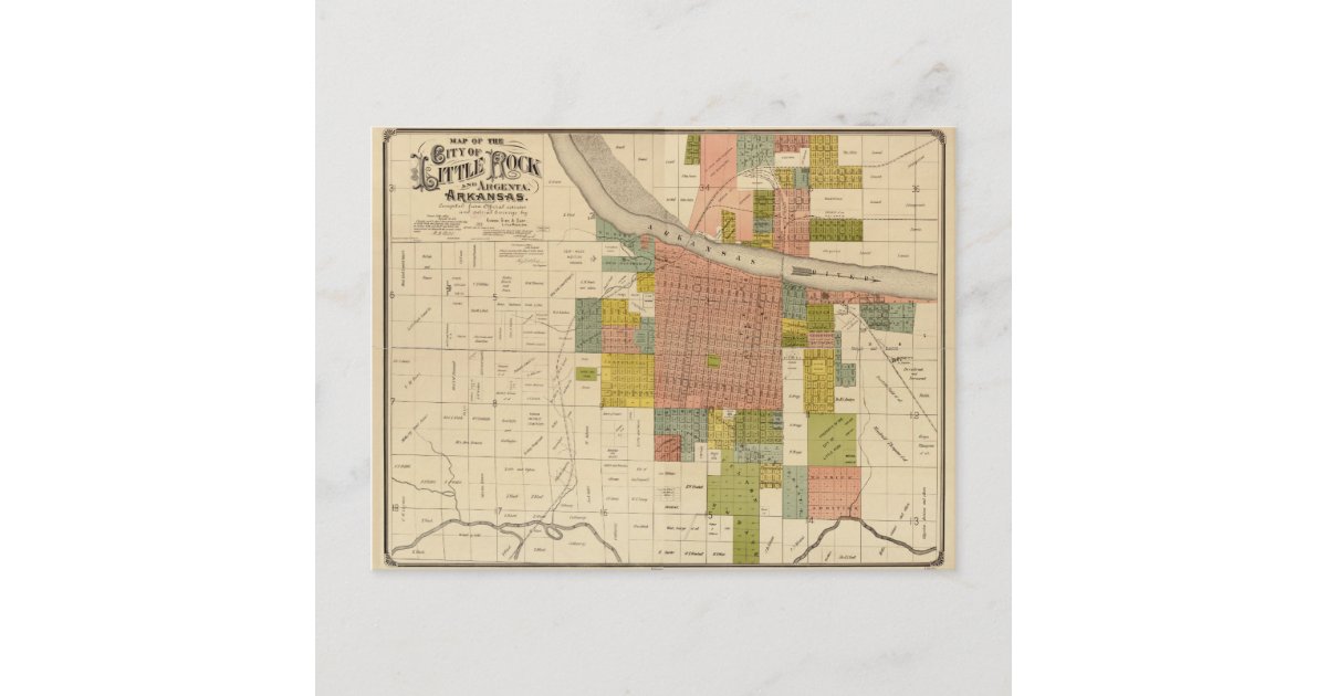 Map of Little Rock and Argenta, Arkansas (1888) Postcard | Zazzle