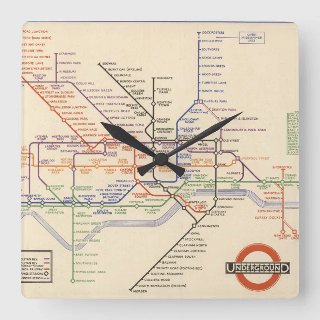 Map of London's Underground Railways Square Wall Clock | Zazzle