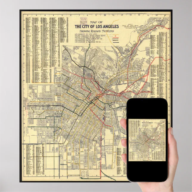 Map of Los Angeles Public Transit in 1909 Poster | Zazzle