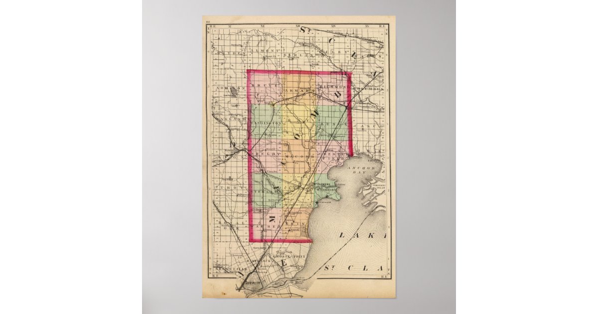 Map of Macomb County, Michigan Poster | Zazzle
