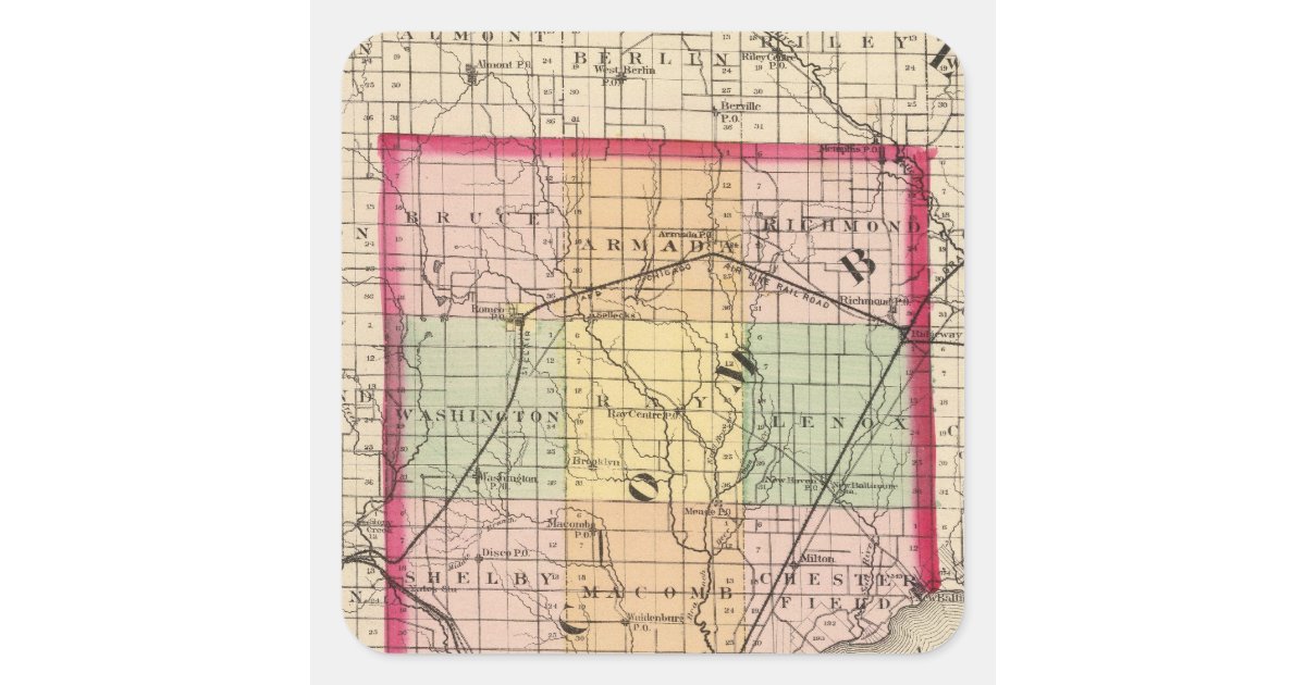 Map of Macomb County, Michigan Square Sticker | Zazzle