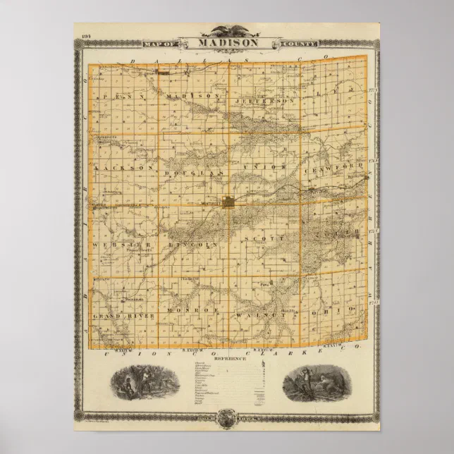 Map of Madison County, State of Iowa Poster | Zazzle