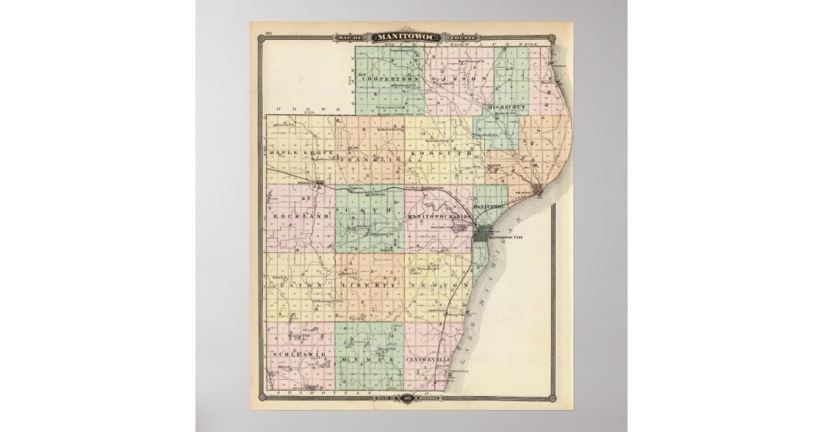 Map of Manitowoc County, State of Wisconsin Poster | Zazzle
