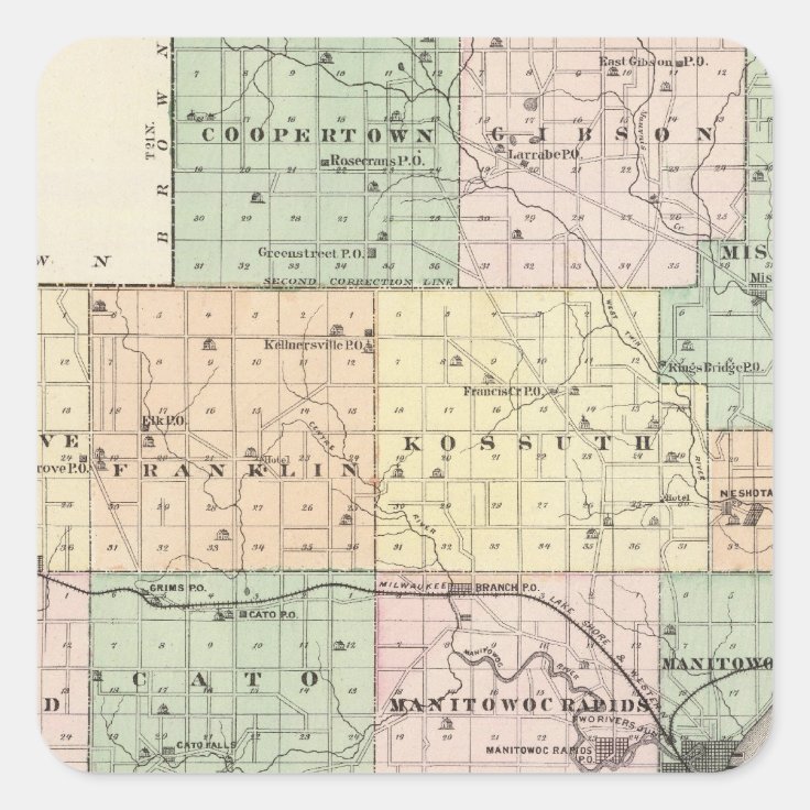 Map of Manitowoc County, State of Wisconsin Square Sticker | Zazzle