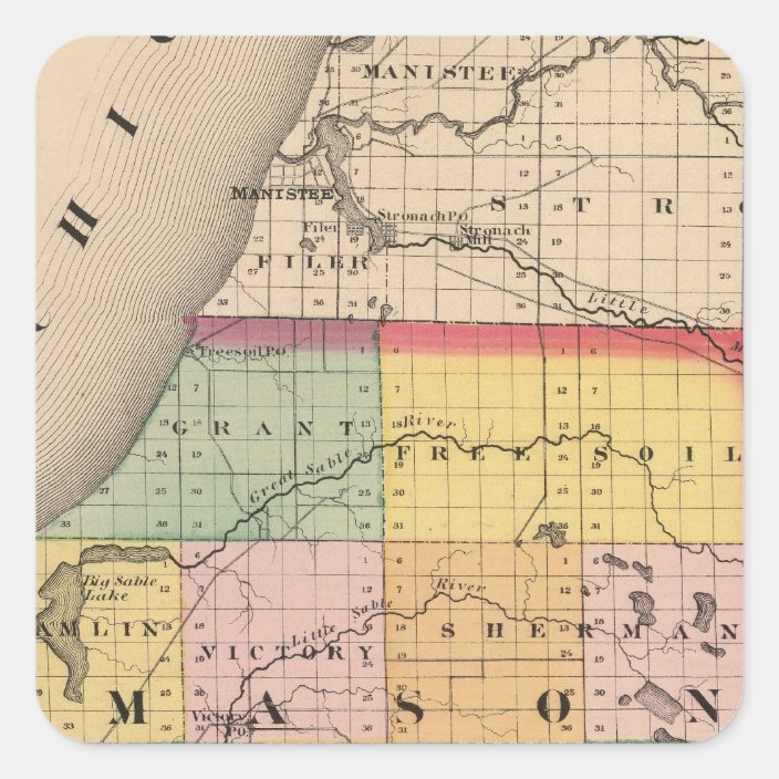 Map of Mason County, Michigan Square Sticker | Zazzle.com