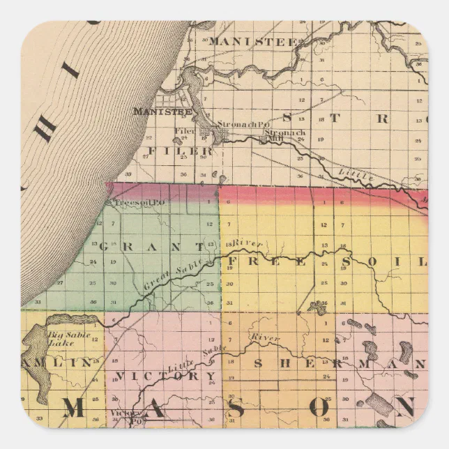 Map of Mason County, Michigan Square Sticker | Zazzle