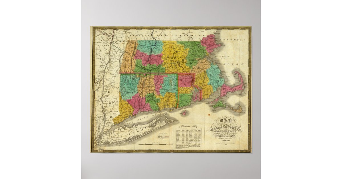 Map of Massachusetts and Connecticut Poster | Zazzle