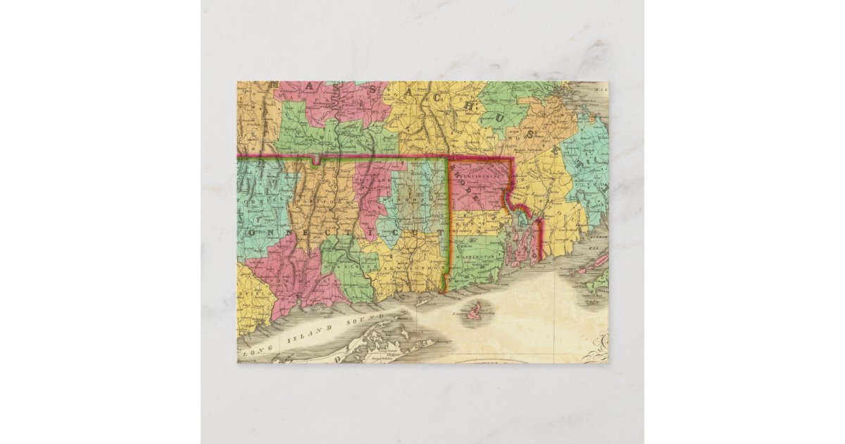 Map of Massachusetts Connecticut And Rhode Island Postcard | Zazzle