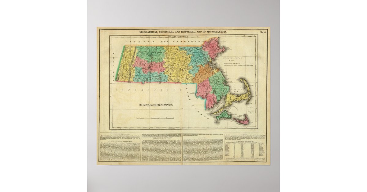 Map Of Massachusetts Poster | Zazzle