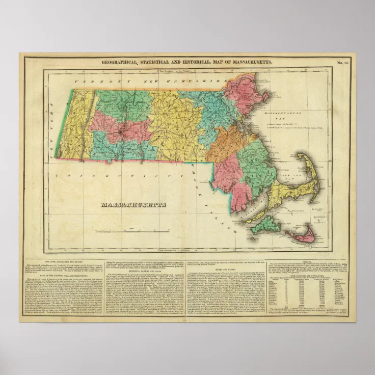 Map Of Massachusetts Poster | Zazzle