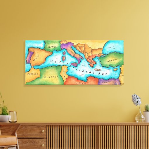 Map of Mediterranean Sea Canvas Print | Zazzle