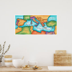 Map of Mediterranean Sea Poster | Zazzle