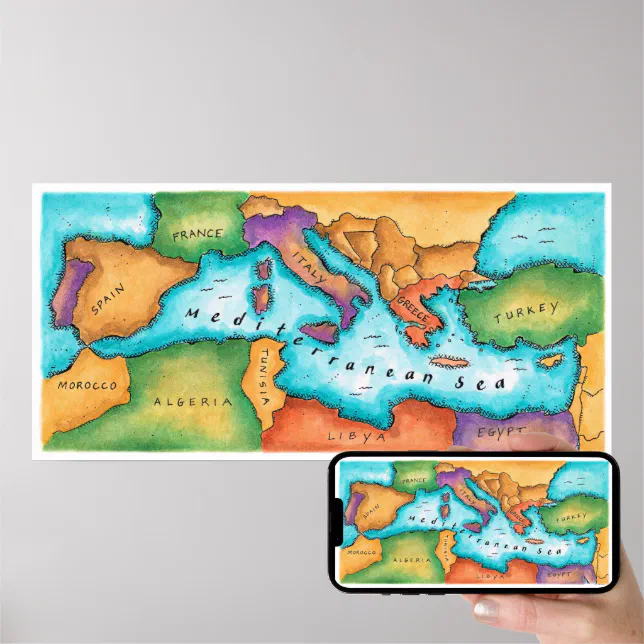 Map of Mediterranean Sea Poster | Zazzle