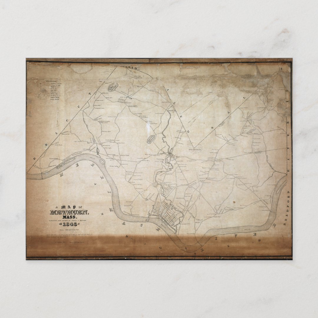 Map of Methuen Massachusetts in 1846 Postcard | Zazzle