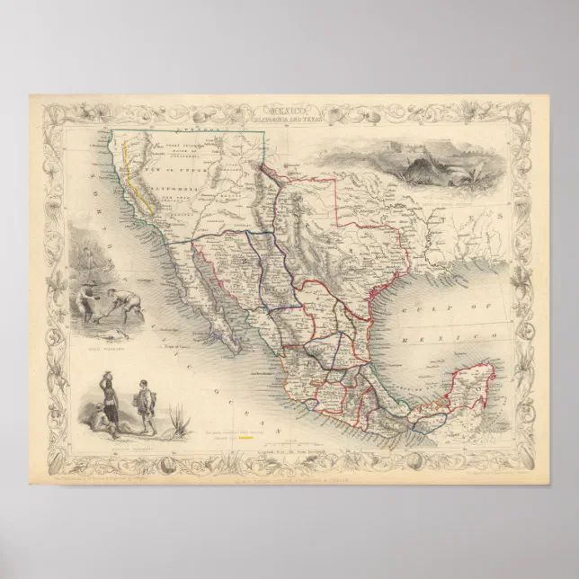 Map of Mexico, California and Texas Poster | Zazzle