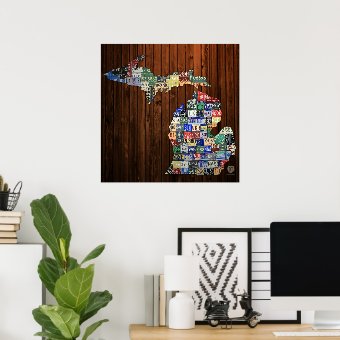 Map of Michigan Counties License Plate Map Poster | Zazzle
