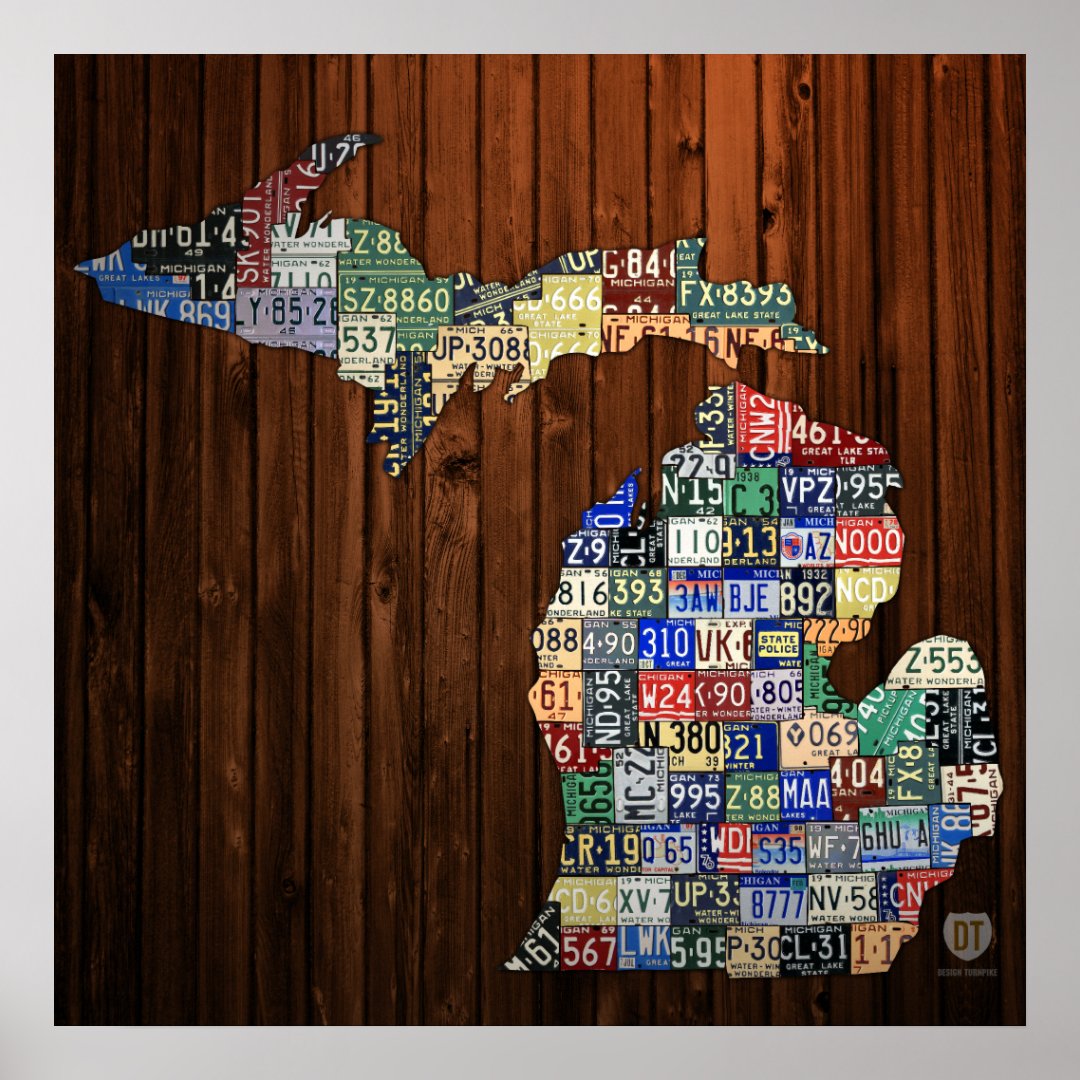 Map of Michigan Counties License Plate Map Poster | Zazzle