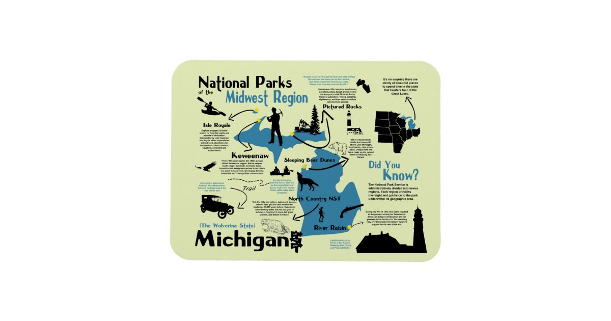 Map of Michigan National Parks Magnet | Zazzle