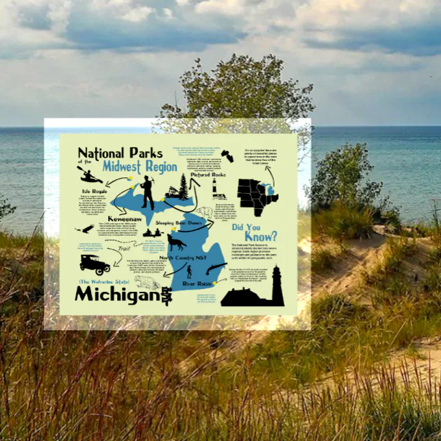 Map of Michigan National Parks Postcard | Zazzle