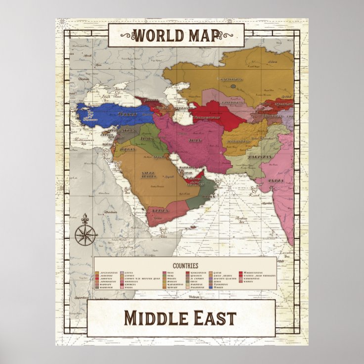 Map Of Middle East Poster | Zazzle