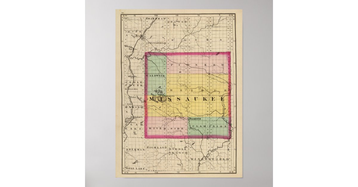 Map of Missaukee County, Michigan Poster | Zazzle