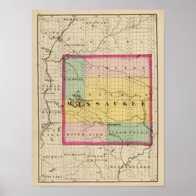 Map of Missaukee County, Michigan Poster | Zazzle