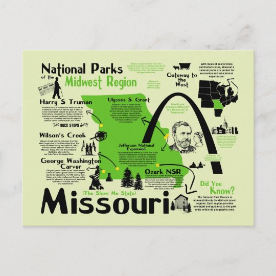 Map of Missouri National Parks Postcard | Zazzle.com