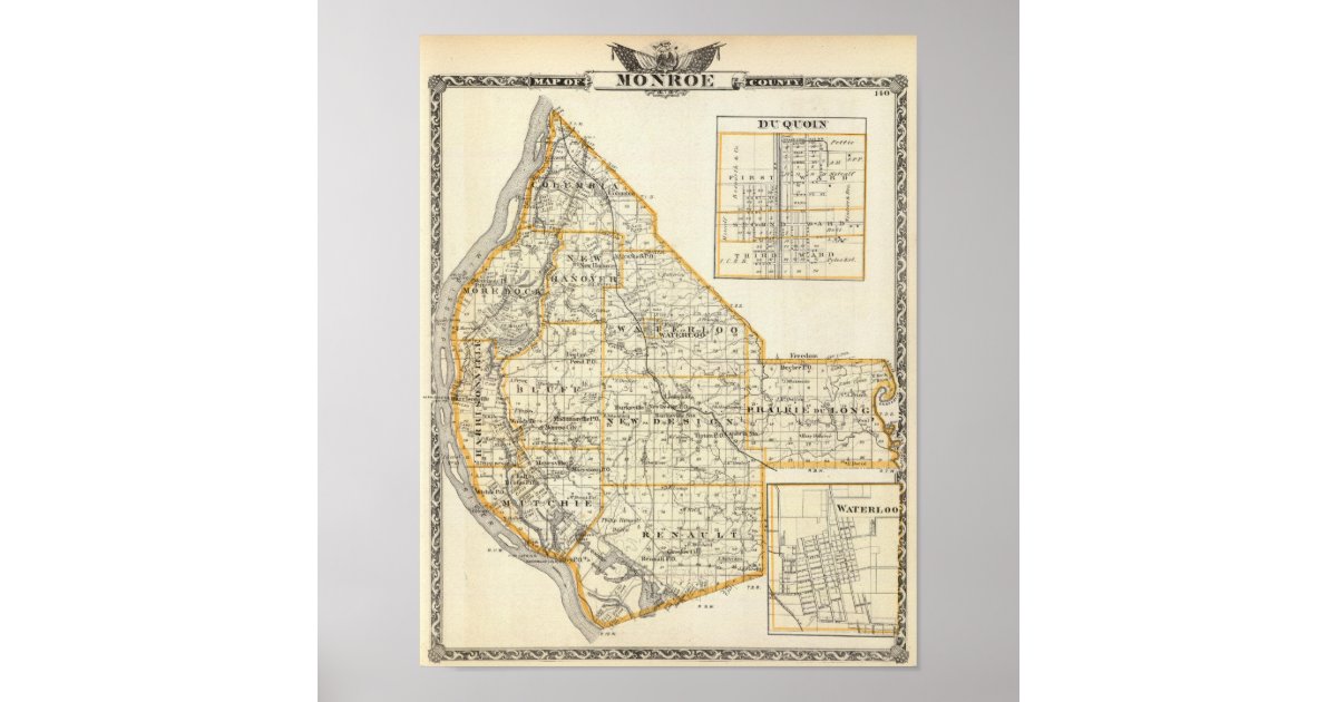 Map of Monroe County, DuQuoin and Waterloo Poster | Zazzle