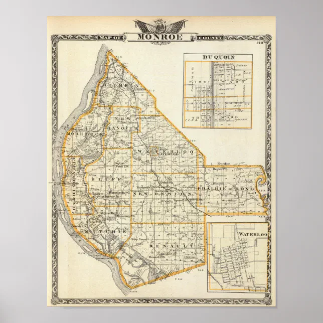 Map of Monroe County, DuQuoin and Waterloo Poster | Zazzle
