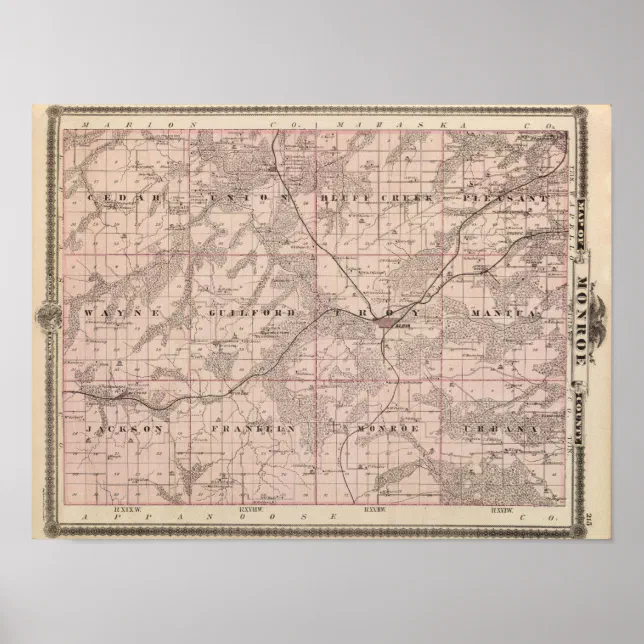 Map of Monroe County, State of Iowa Poster | Zazzle