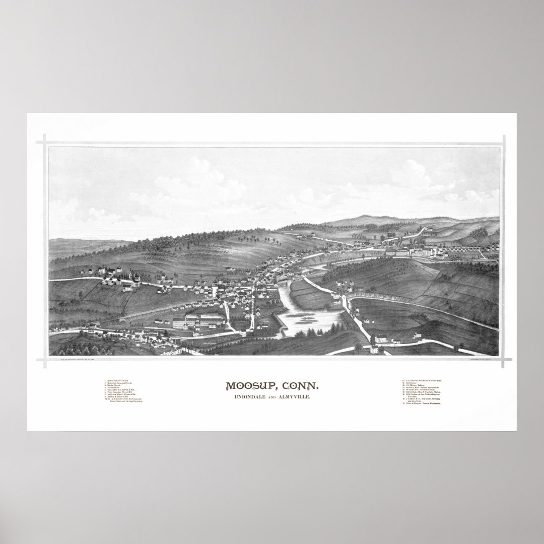 Map of Moosup, CT from 1889 Poster | Zazzle